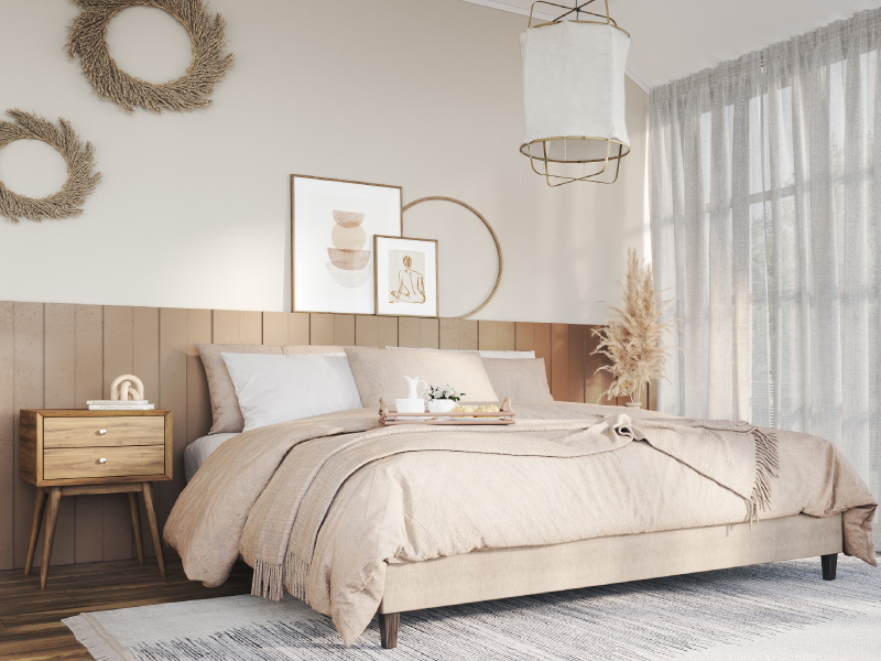 Spectacularly Beige Master Bedroom | HomeLane