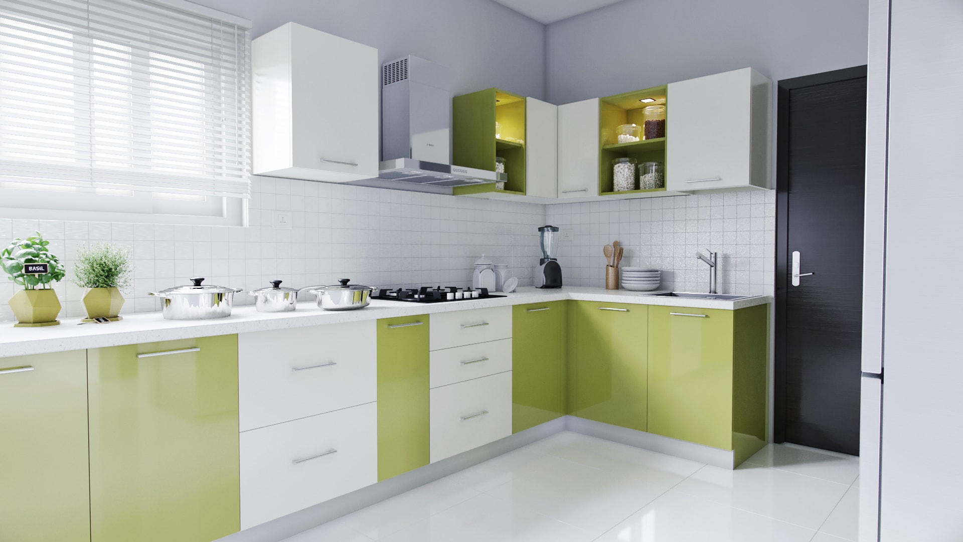 Matte White Laminate L-Shaped Modular Kitchen | HomeLane