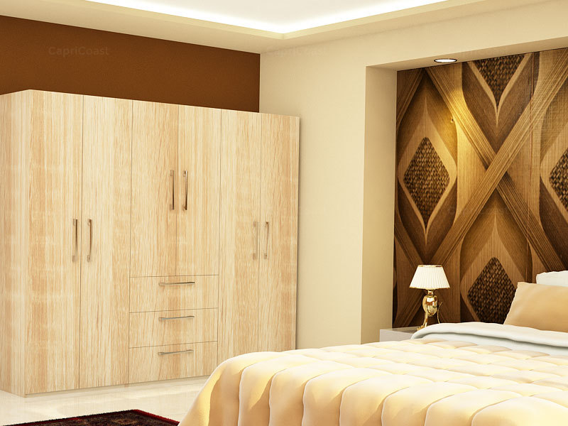 Wooden Wardrobe Design in Magnolia With Drawers and Hinged Doors | HomeLane