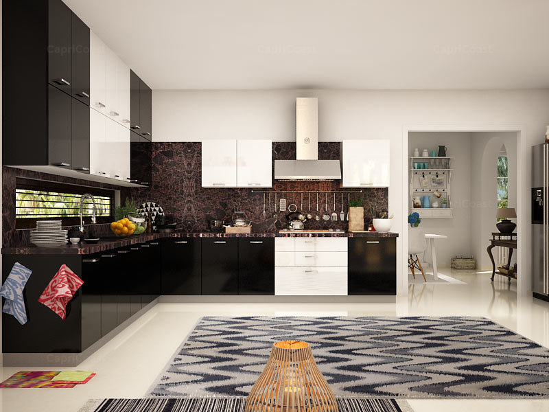 Chic L Shape Kitchen Interior Design with Glossy Finish | HomeLane