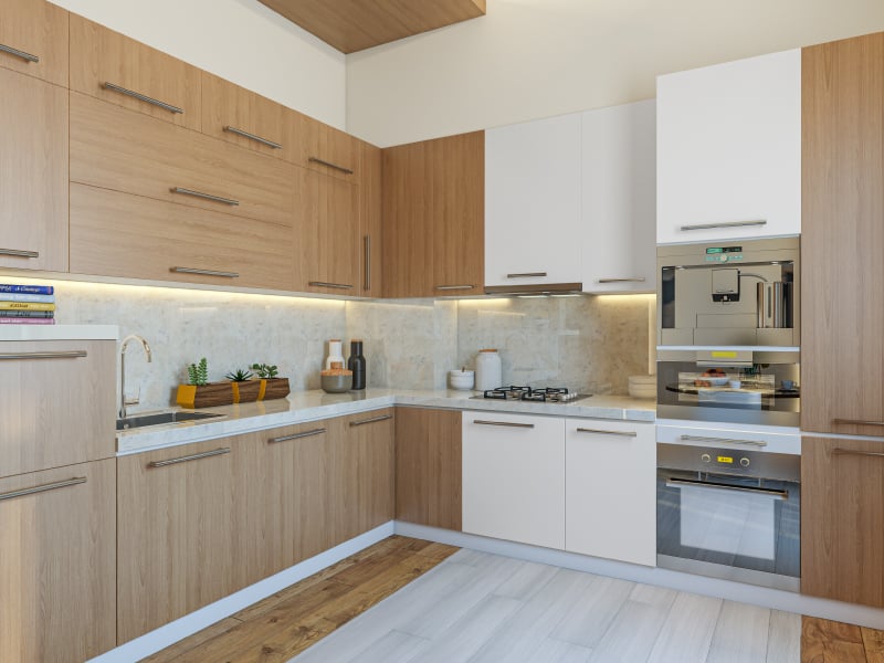 Chamoisee L Shape Modular Kitchen Design With Warm Tones | HomeLane