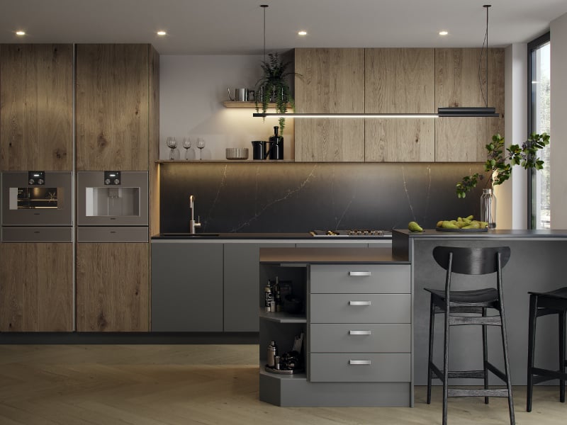 Dark Elegance Kitchen Design with Modular Wood Cabinets | HomeLane