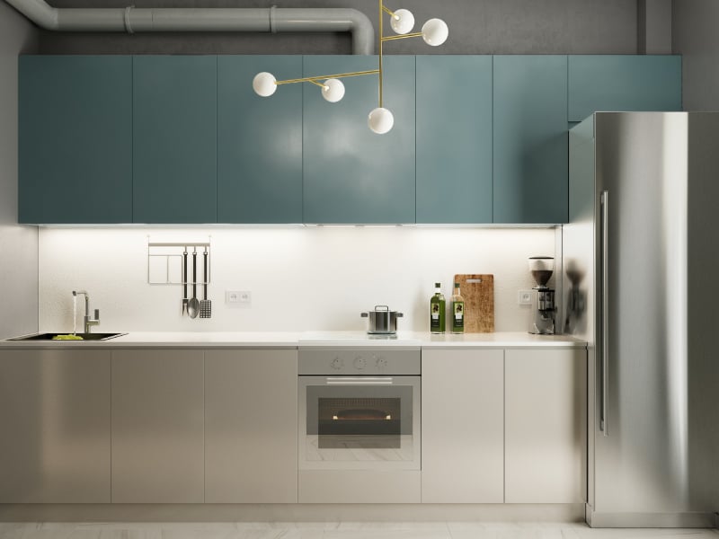 Seafoam Straight Modular Kitchen with Sleek Modern Cabinets | HomeLane