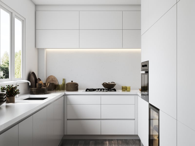 Vivid White U Shaped Modular Kitchen Design for Homes | HomeLane