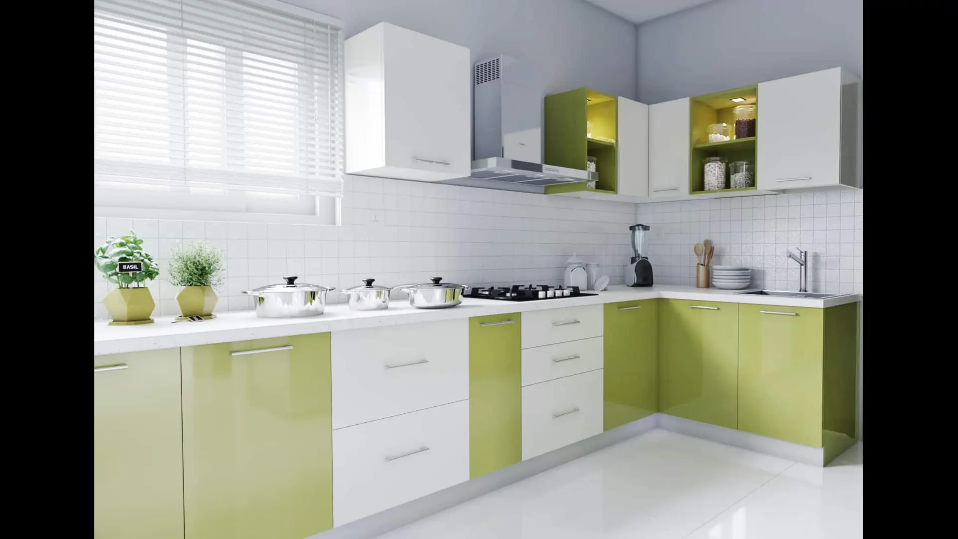 White Laminate Matte Modular Kitchen in L Shape Style | HomeLane
