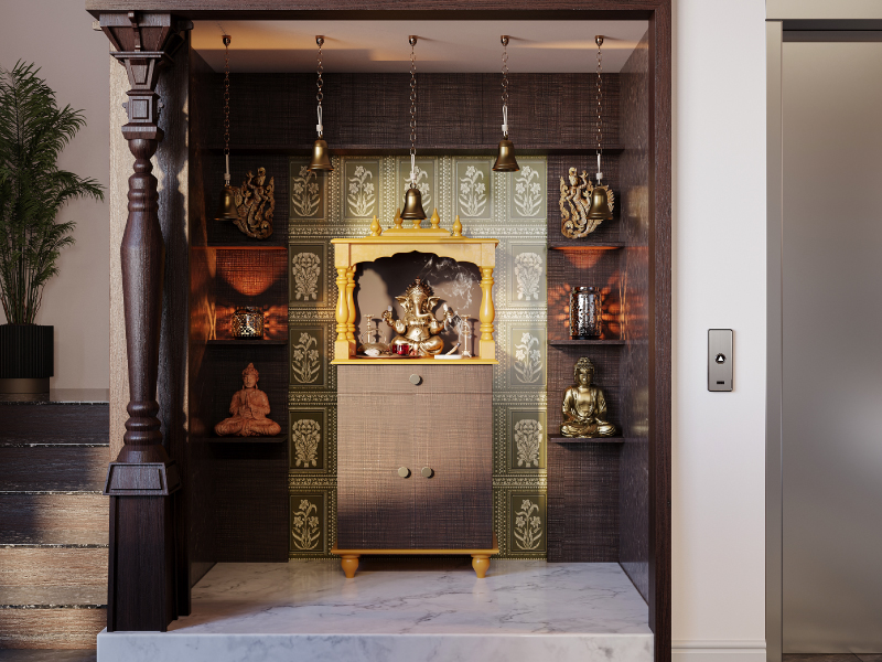 Pooja Room Design with Elegant Wooden Mandir for Home Interiors | HomeLane