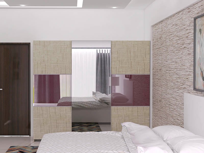 Wardrobe Interior Design with Mirror and Glossy Purple Look | HomeLane
